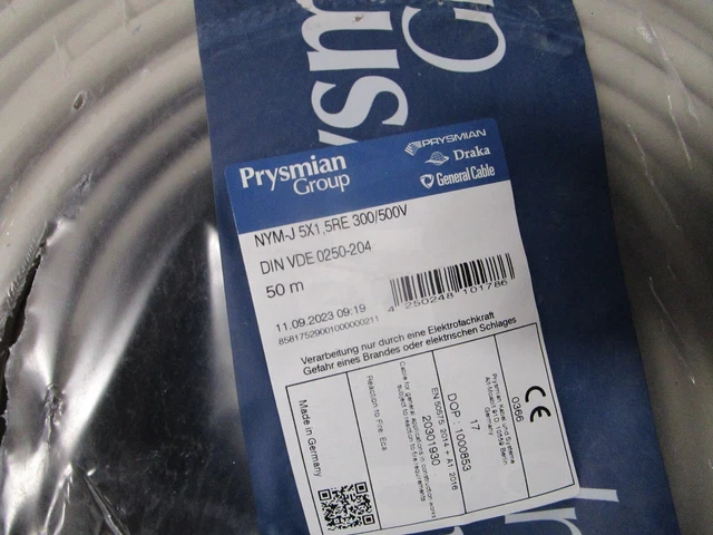 NYM-J 5X1, 5 300/500V Kabelring 50m Mantel-Leitung von Prysmian Group NEU EUR 47,05 - PicClick DE